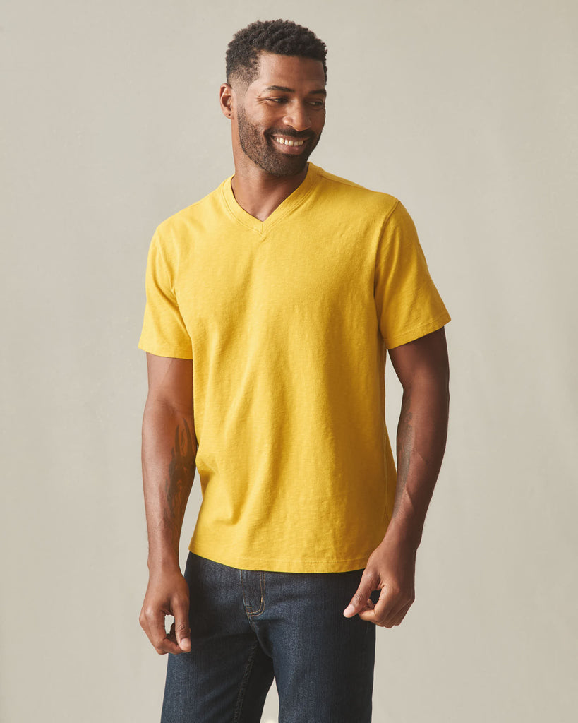 Men's Premium Slub V-Neck Tee - Nugget Gold
