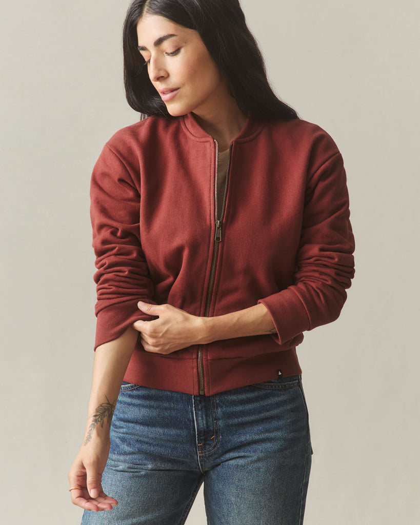 Women's Fleece Bomber Jacket - Russet Brown