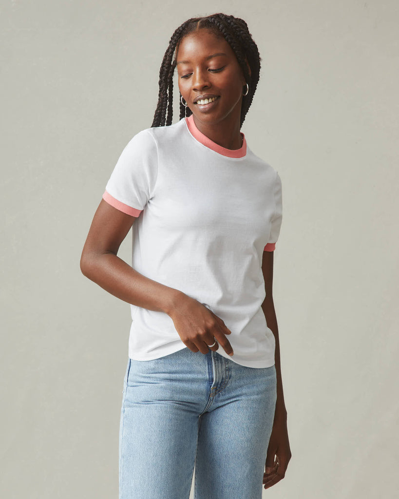 Women's Ringer Tee - White/ Pink Mauve