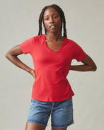 Women's Classic Cotton V-Neck Tee - Tango Red