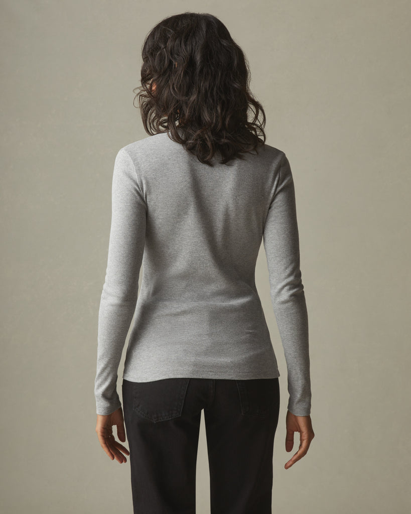 Women's Stretch Rib Crew Tee Long Sleeve - Heather Grey